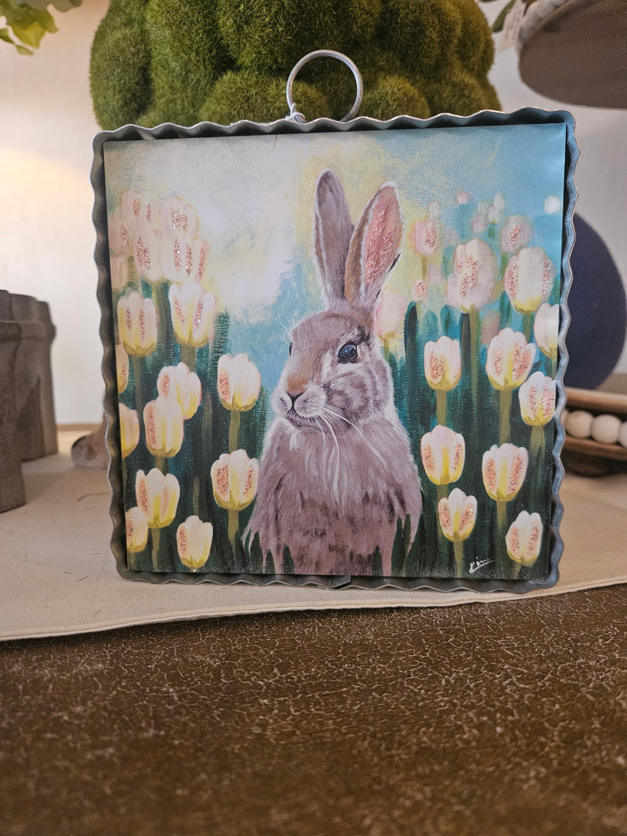 Rabbit in Field of Yellow Tulips Mini Print – MelizaInteriorsInc