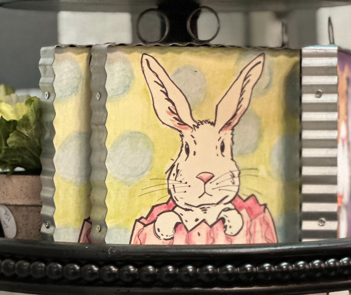 Rabbit Bunny in Pink Mini Print with Yellow Polka Dot Background ...