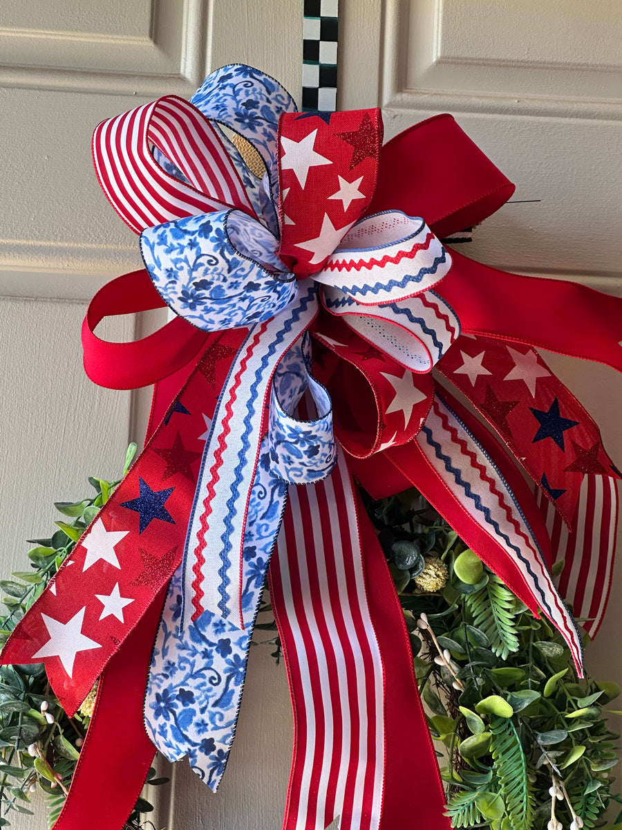 Americana: Red, White, and Blue Stars Bow Ric Rac and Floral ...