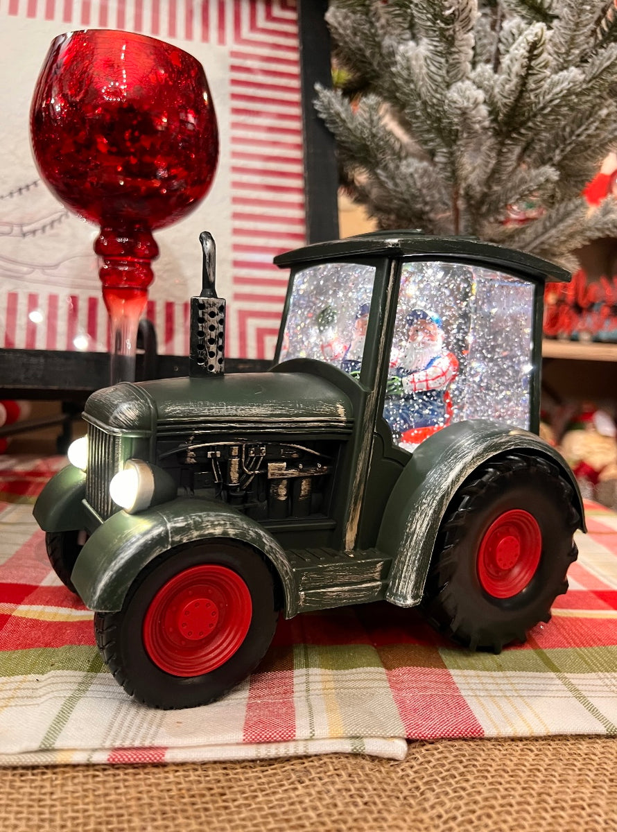 Green Tractor Snow Globe with Santa driving, Tractor lights up ...