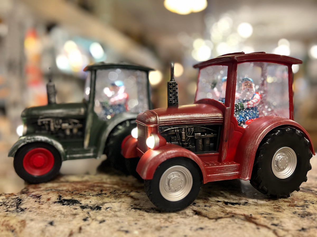 Red or Green Tractor Snow Globe with Santa driving, Tractor lights up ...