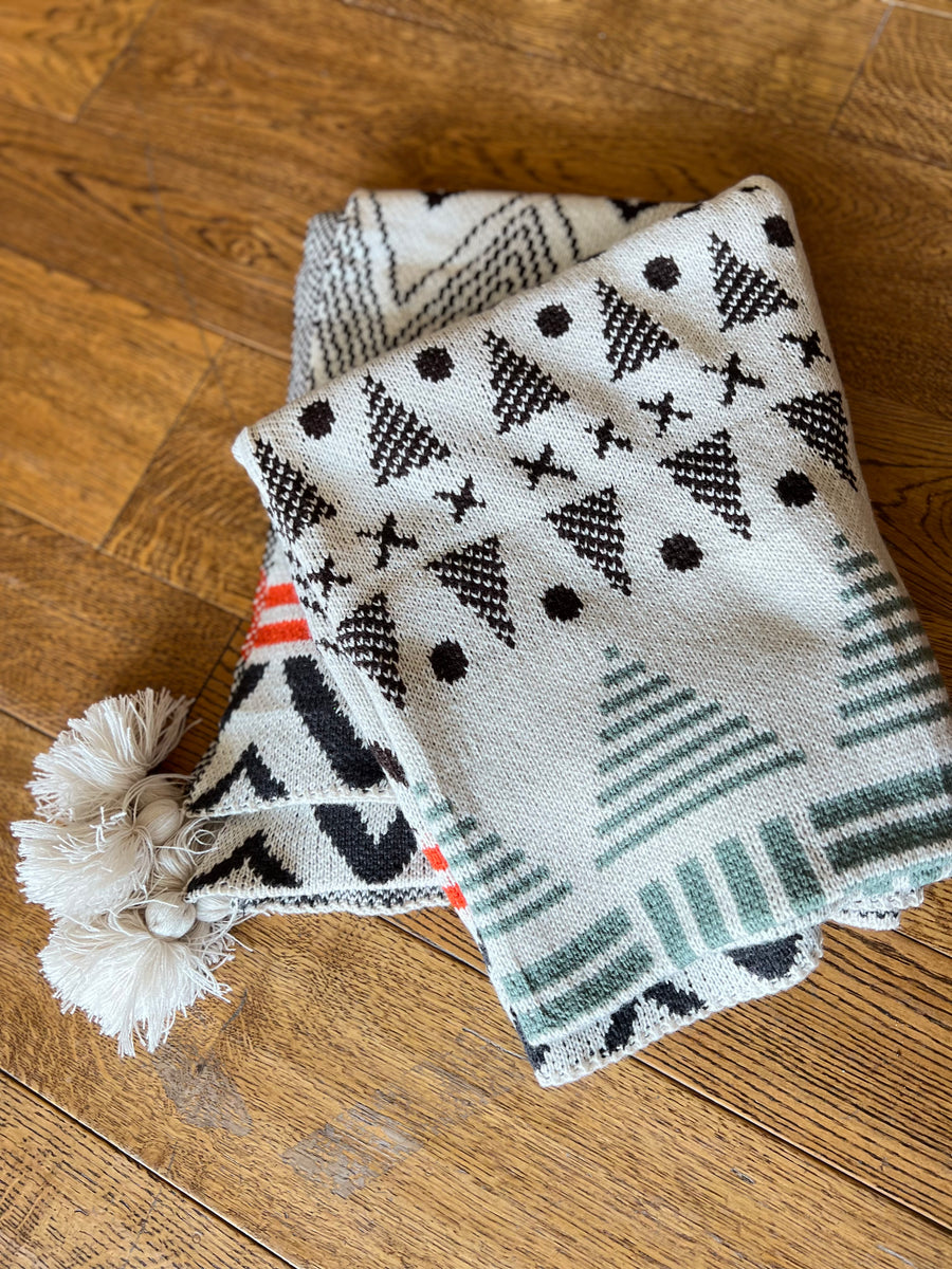 New Sage, Terra Cotta and Cream Aztec Boho Throw with Tassels ...