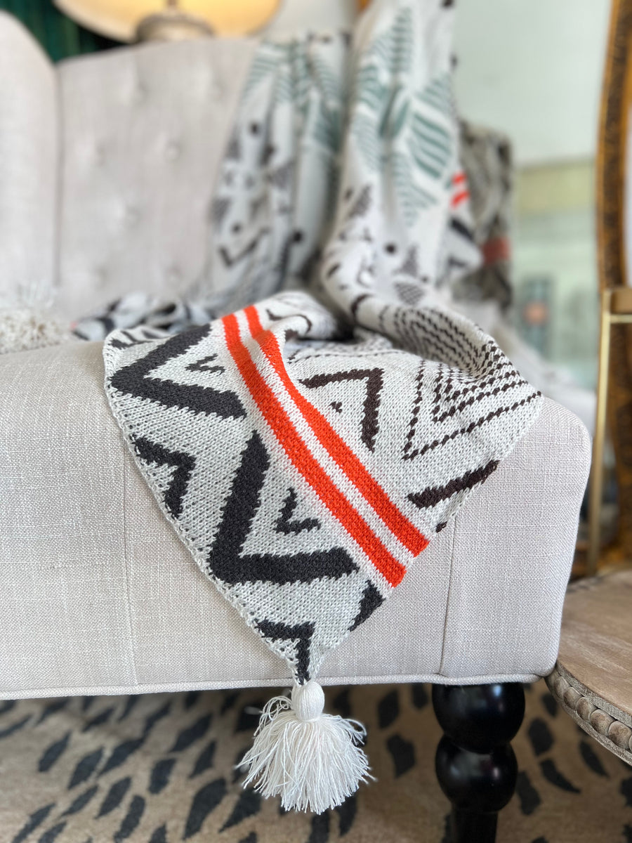 New Sage, Terra Cotta and Cream Aztec Boho Throw with Tassels ...