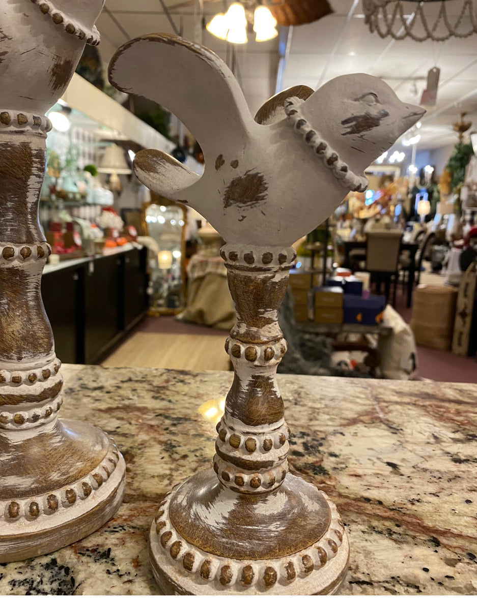 Set of 2 White and Wood Birds with Beaded Detail – MelizaInteriorsInc