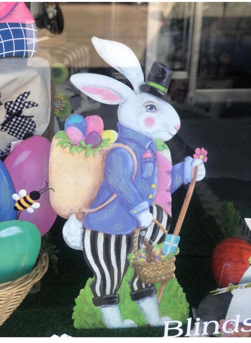 Lg. Walking Rabbit Black and White Striped Pants Rabbit Metal Stake ...